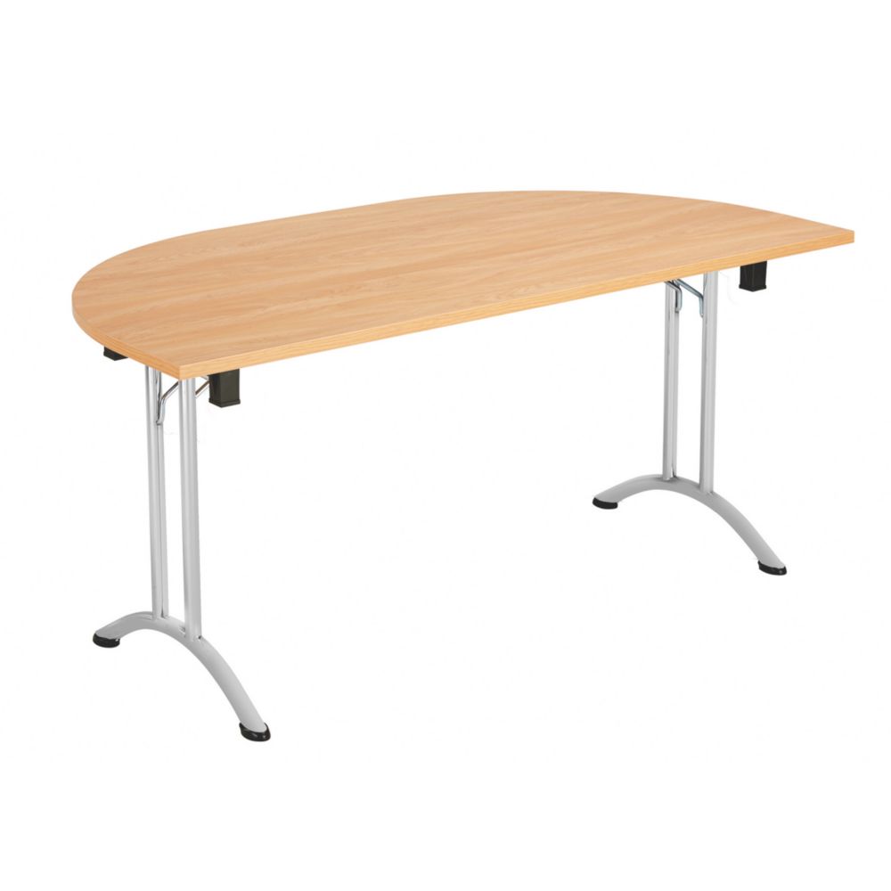 TC Group One Union Semi-Circular Folding Table Beech/Silver 1600mm x ...