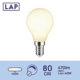 LAP E14 Mini Globe LED Light Bulb Milky 470lm 2.9W 4 Pack - Screwfix