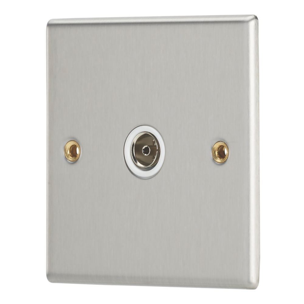 Contactum iConic 1-Gang Female Coaxial TV Socket Brushed Steel with ...