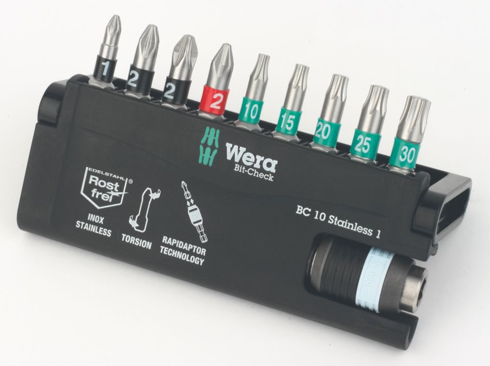 Wera Bit-Check 10 Universal 1 1/4" Hex Shank Mixed Bit Set 10 Pieces ...