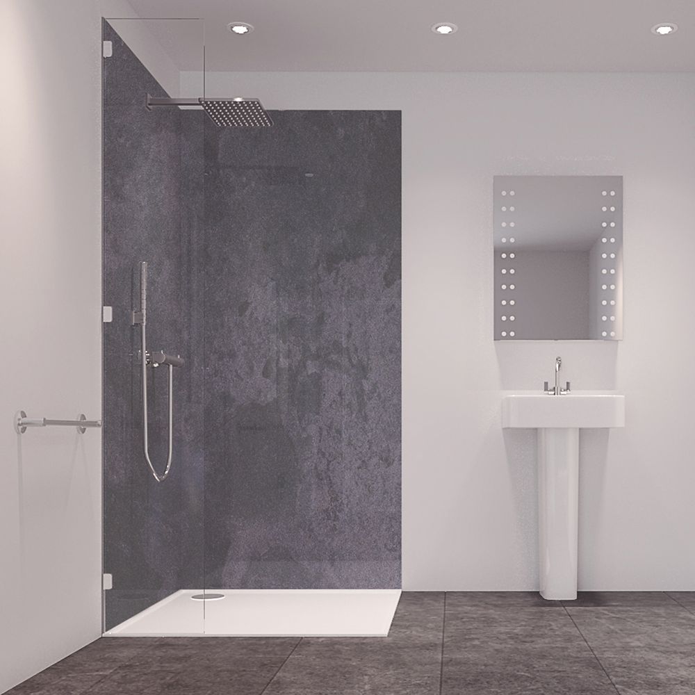 Splashwall Laminate Bathroom Wall Panel Matt Grey Stone 2440mm x 900mm ...