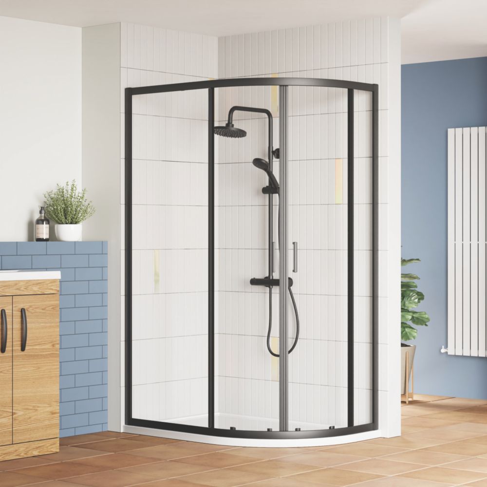ETAL Framed Offset Quadrant Shower Enclosure & Tray RH Matt Black ...