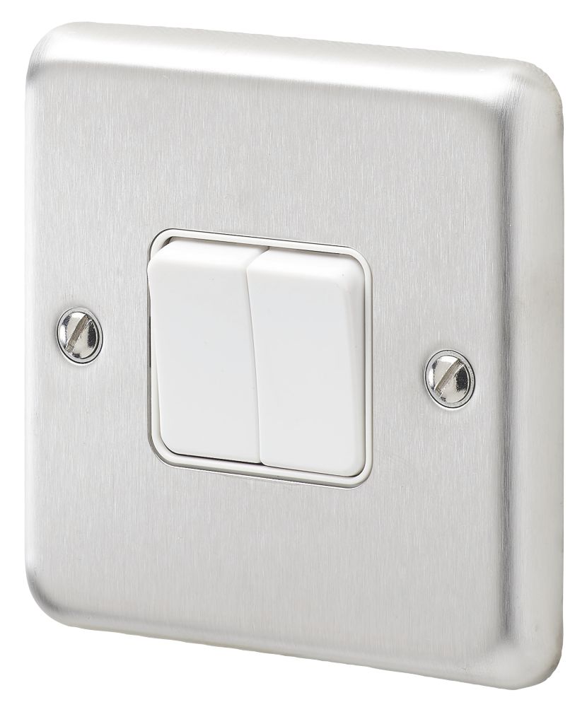 MK Albany Plus 10AX 2-Gang 2-Way Light Switch Brushed Stainless Steel ...