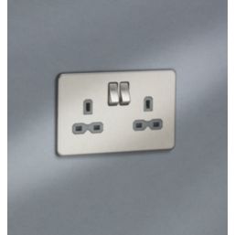 Knightsbridge 13A 2-Gang DP Switched Double Socket Brushed Chrome with ...