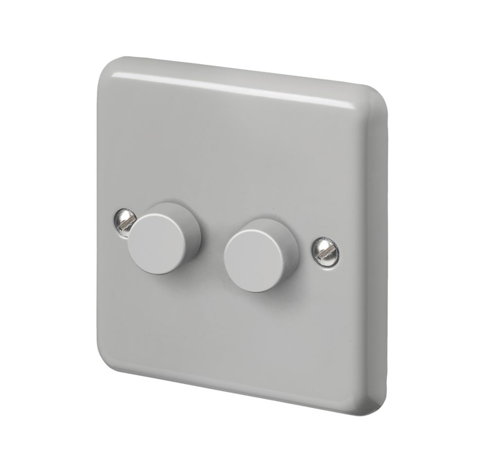 MK Contoura 2-Gang 2-Way Dimmer Switch Grey - Screwfix