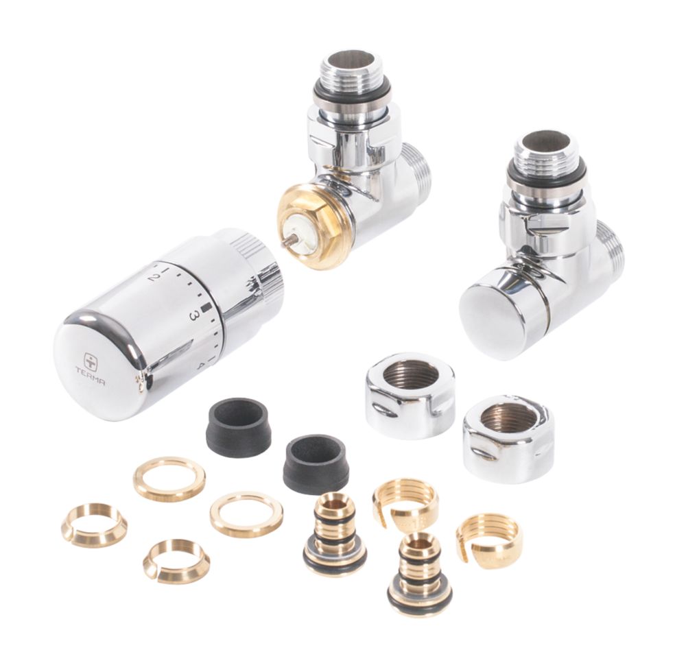 Terma Chrome Angled Thermostatic Radiator Valve and Lockshield 1/2" x ...