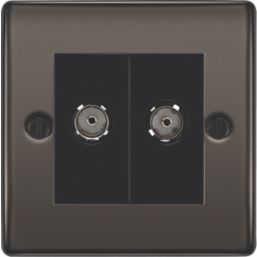 British General Nexus Metal 2-Gang Coaxial TV / FM Socket Black Nickel ...