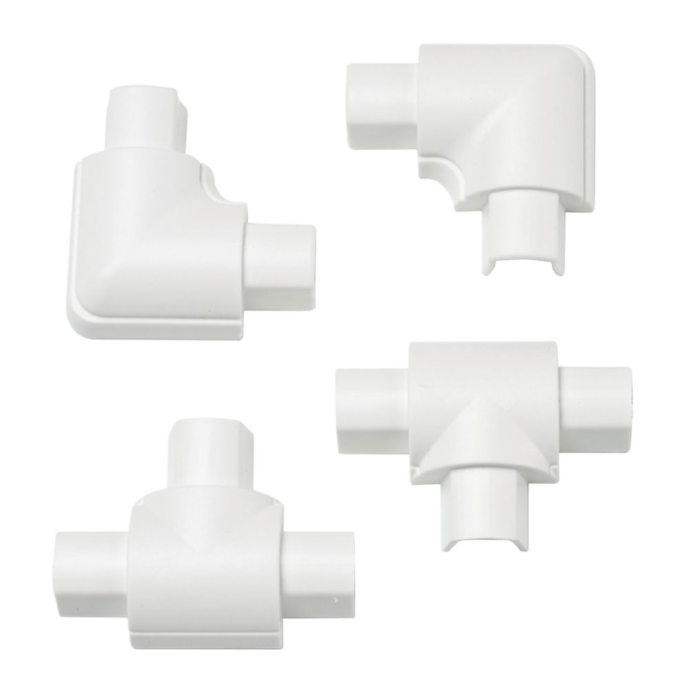 D-Line Plastic White Micro Trunking Equal Tee & Flat Bend Pack 4 Pcs ...
