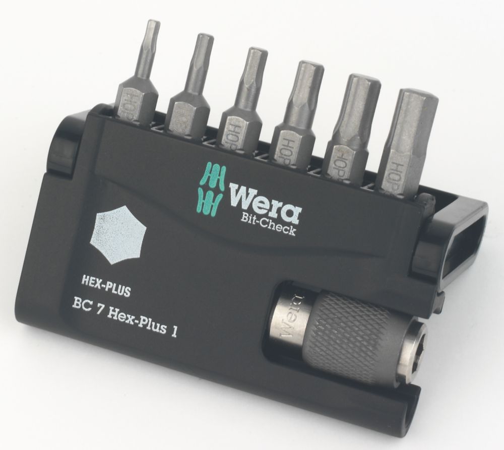 Wera Bit-Check 7 Hex-Plus 1 1/4" Hex Shank Hex Bit Set 7 Pieces - Screwfix