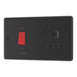 LAP 45A 2-Gang 2-Pole Cooker Switch & 13A DP Switched Socket Matt Black ...