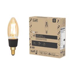 LAP E14 Candle LED Virtual Filament Smart Light Bulb 4.2W 470lm 3 Pack - Screwfix