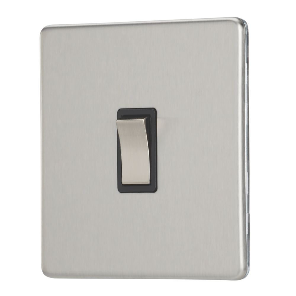 Contactum Lyric 10AX 1-Gang 2-Way Light Switch Brushed Steel with Black ...