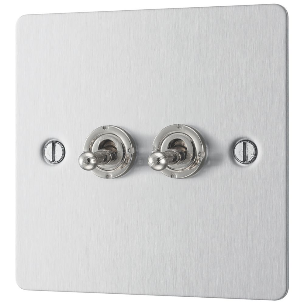 LAP 20A 16AX 2-Gang 2-Way Toggle Switch Brushed Stainless Steel - Screwfix