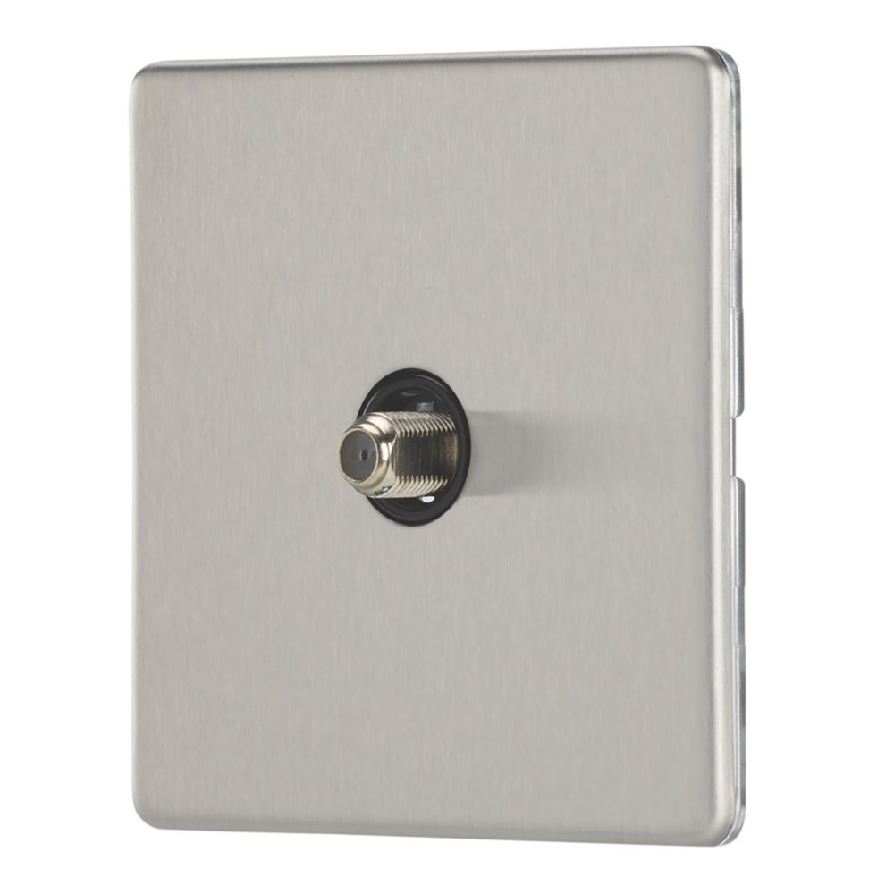 Contactum Lyric 1-Gang F-Type Satellite Socket Brushed Steel with Black ...