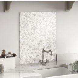 Laura Ashley Lisette White Self-Adhesive Glass Kitchen Splashback 600mm x 750mm x 6mm - Screwfix