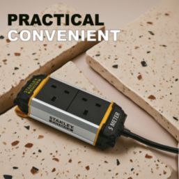 Stanley 13A 2-Gang Unswitched Power Strip With Belt Clip Black 5m ...