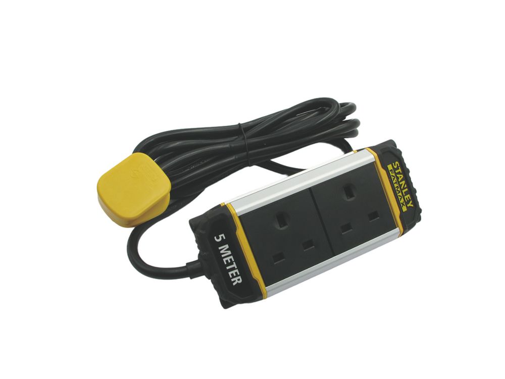 Stanley 13A 2-Gang Unswitched Power Strip With Belt Clip Black 5m ...