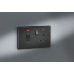 Knightsbridge 45A 2-Gang DP Cooker Switch & 13A DP Switched Socket Matt Black with Black Inserts ...