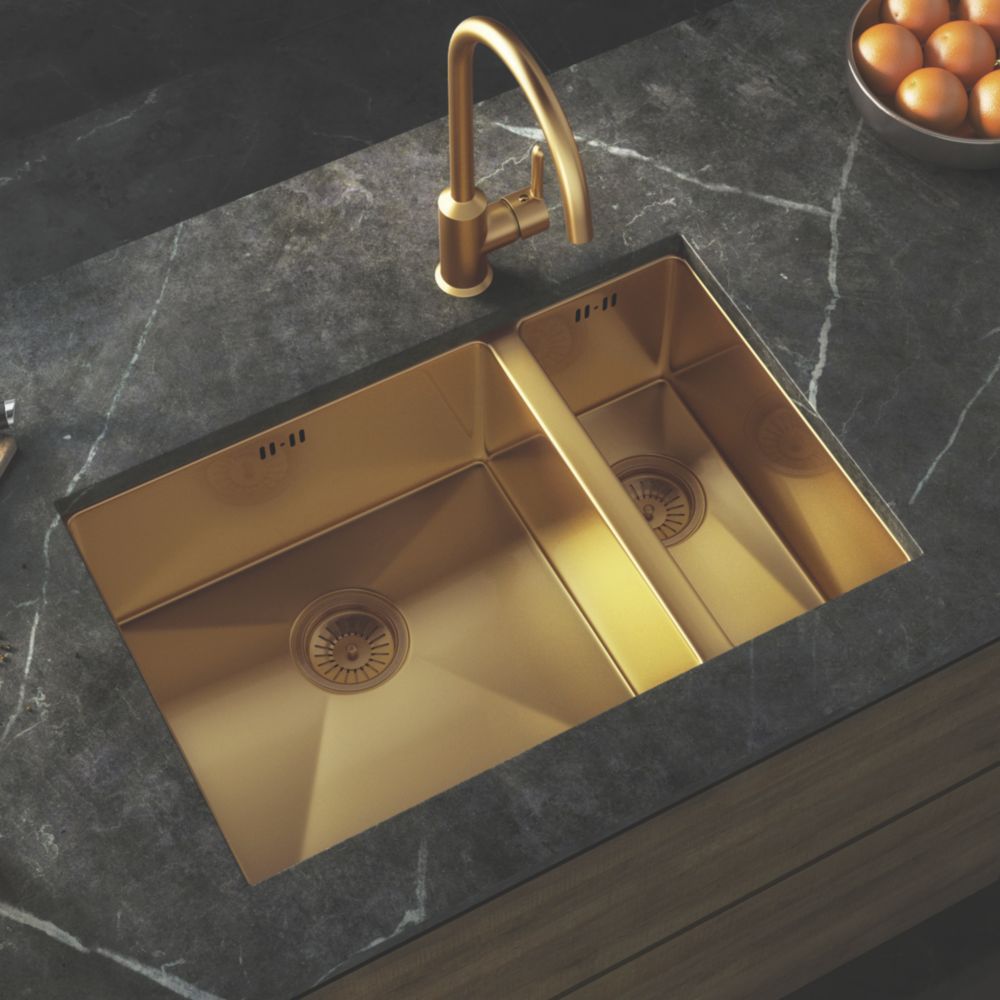 ETAL Elite 1.5 Bowl Stainless Steel Kitchen Sink Gold 670mm x 440mm ...