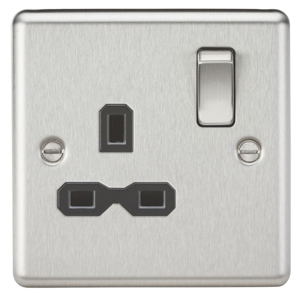 Knightsbridge 13A 1-Gang DP Switched Single Socket Brushed Chrome with ...