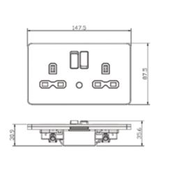 Knightsbridge 13A 2-Gang DP Switched Socket & Night Light Brushed ...