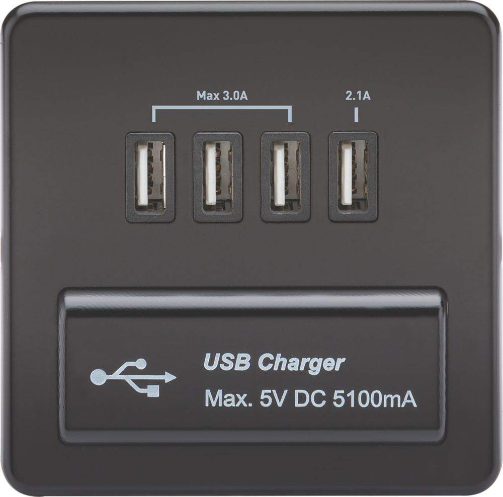 Knightsbridge 5.1A 25.5W 4-Outlet Type A USB Socket Matt Black with ...