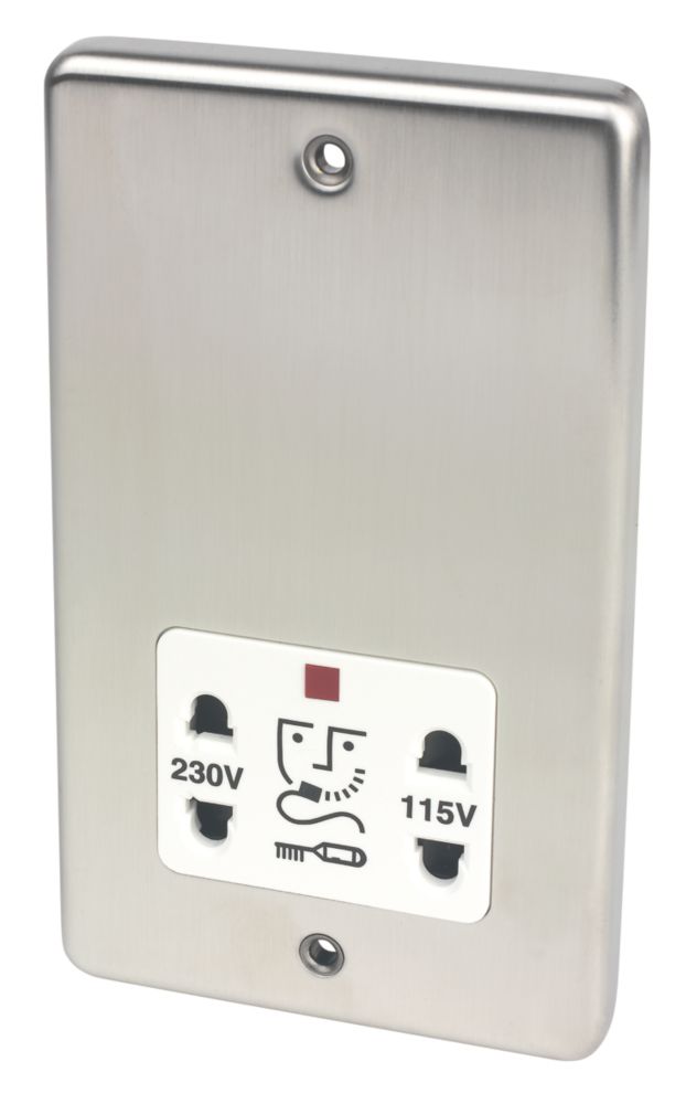 Hager WRSO100BSW 1-Gang Dual Voltage Shaver Socket 115/230V ACV Brushed ...