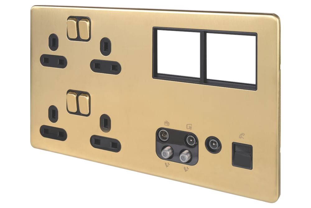 Schneider Electric Lisse Deco 13A 2-Gang Data Socket Satin Brass with ...