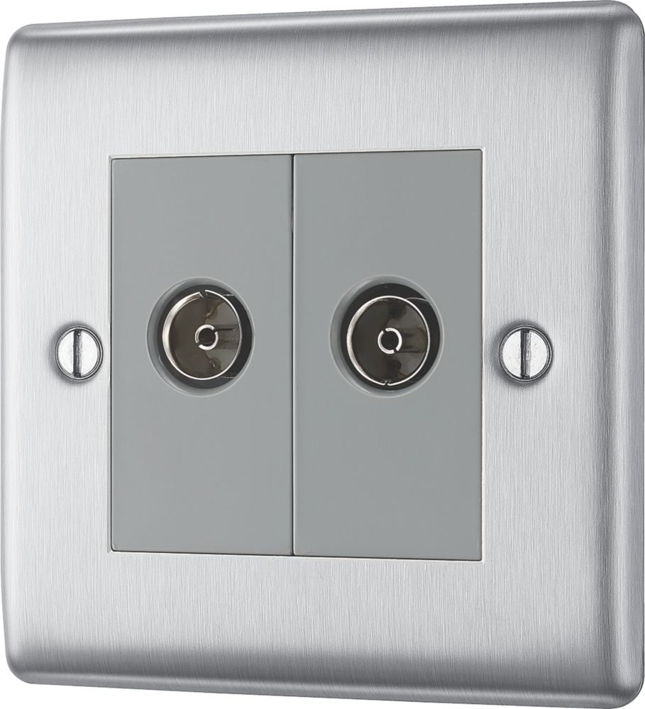British General Nexus Metal 2-Gang Duplex TV Socket Brushed Steel ...