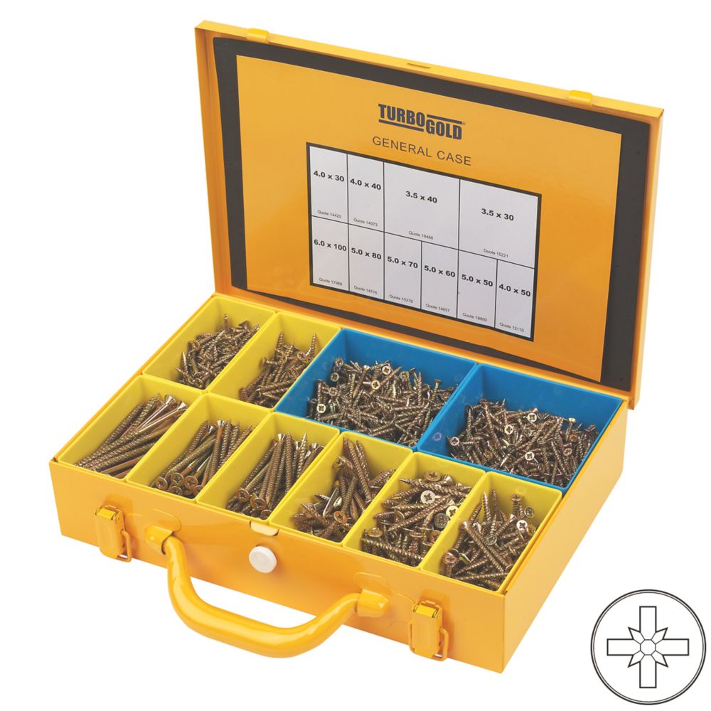 TurboGold PZ Double-Countersunk Woodscrews General Trade Case 1400 Pcs ...