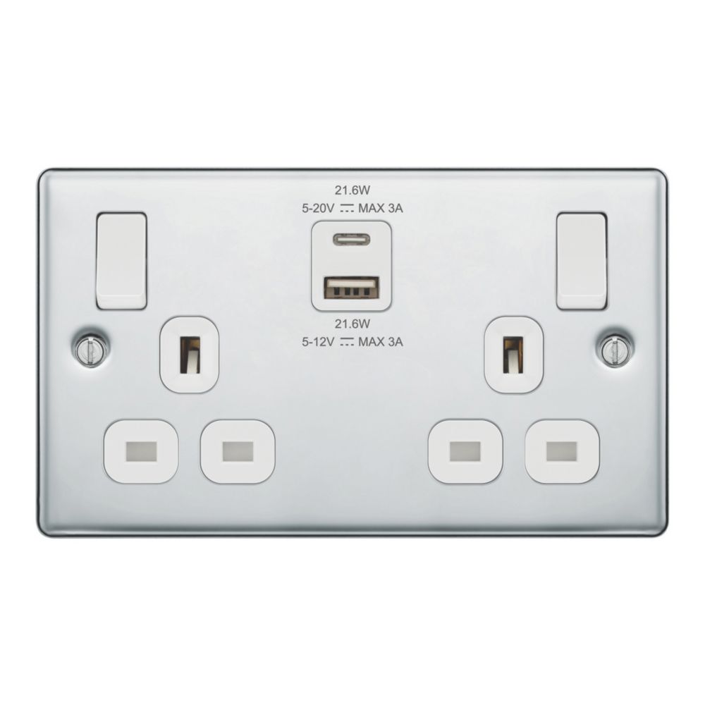 LAP 13A 2-Gang SP Switched Socket + 3A 22W 2-Outlet Type A & C USB ...