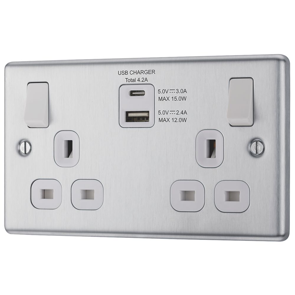 LAP 13A 2-Gang SP Switched Socket + 4.2A 15W 2-Outlet Type A & C USB ...