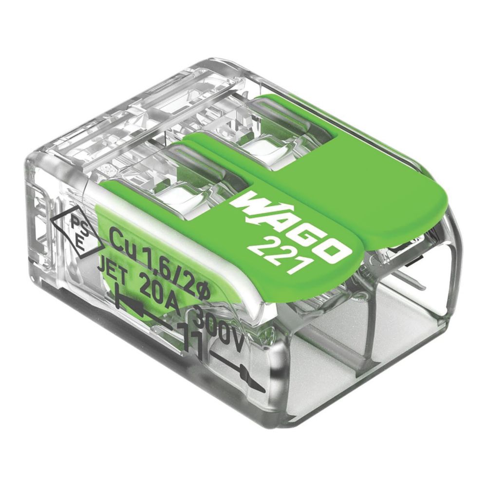 Wago 221-422 32A 2-Way Lever Connectors 100 Pack - Screwfix