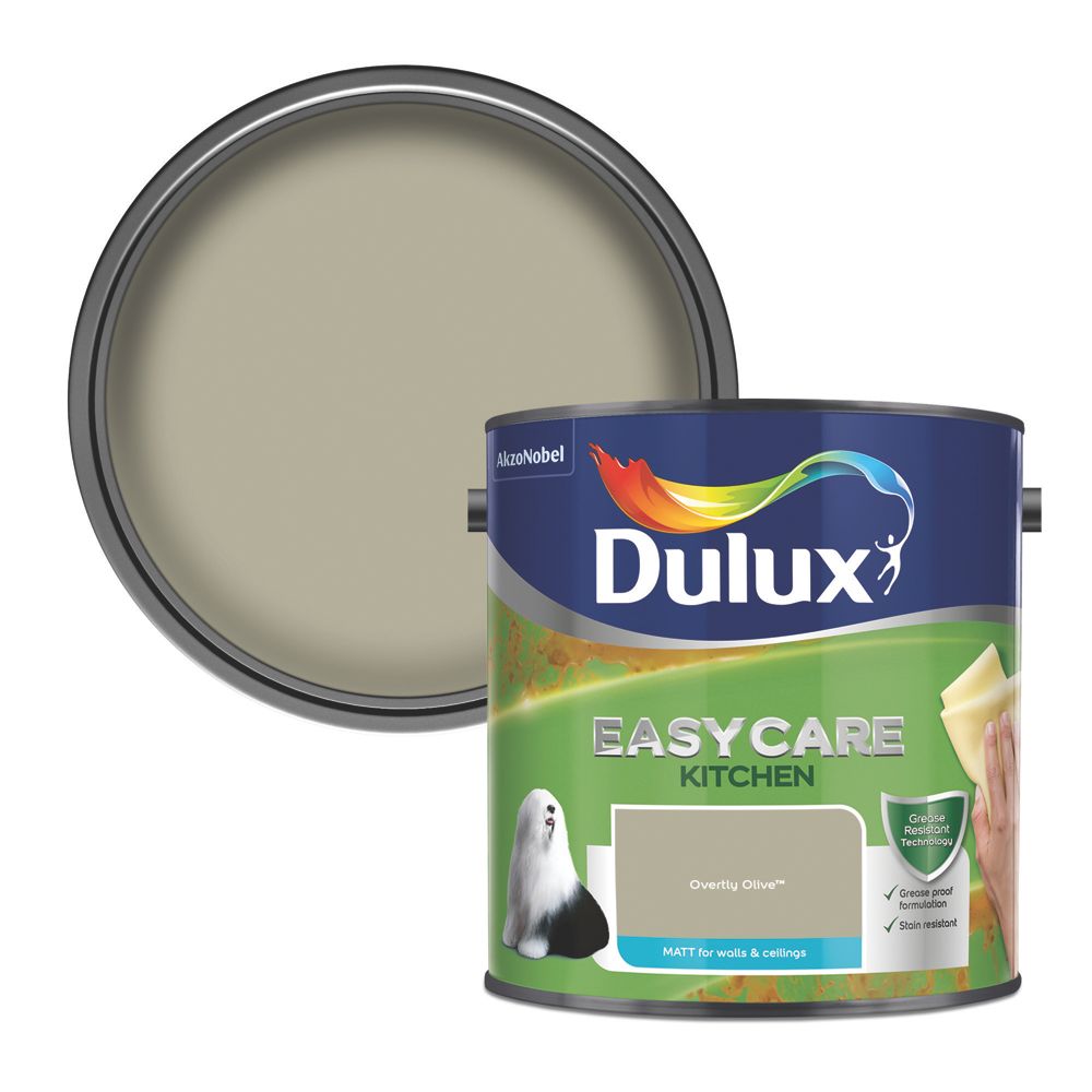 Dulux Easycare 2.5Ltr Overtly Olive Matt Emulsion Kitchen Paint - Screwfix