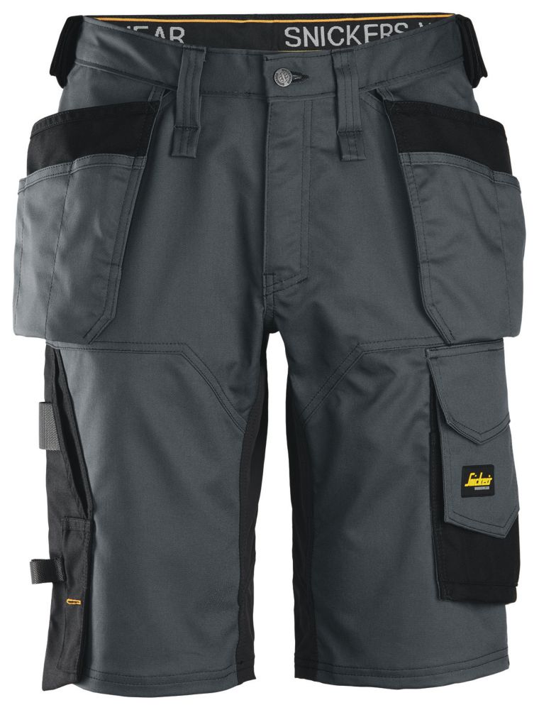 Snickers 6151 Stretch Work Shorts Steel Grey / Black 33" W - Screwfix