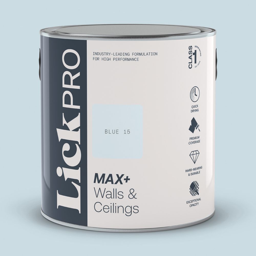 LickPro Max+ 2.5Ltr Blue 15 Matt Emulsion Paint - Screwfix