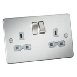 Knightsbridge 13A 2-Gang DP Switched Double Socket Brushed Chrome with ...