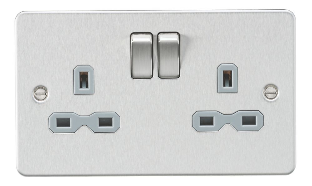 Knightsbridge 13A 2-Gang DP Switched Double Socket Brushed Chrome with ...