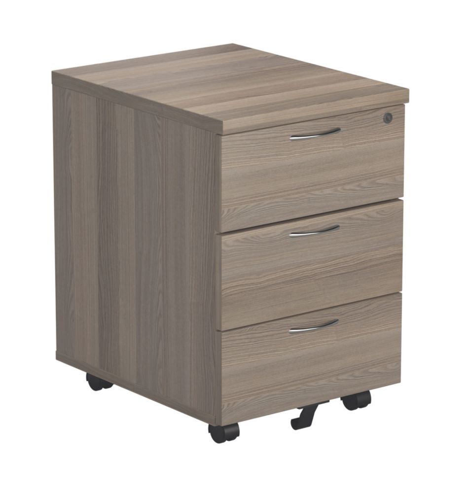 TC Group 3-Drawer Mobile Desk Pedestal Grey Oak 404mm x 500mm x 640mm ...