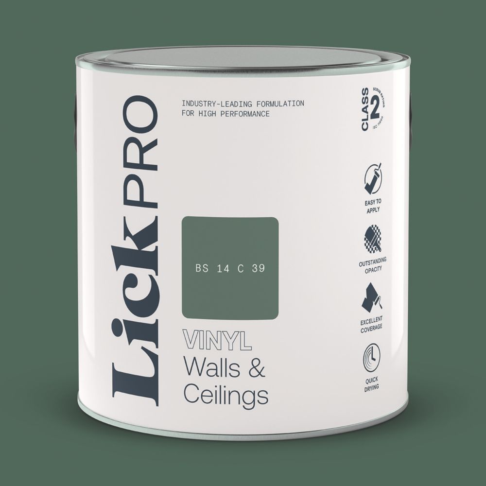 LickPro 2.5Ltr Green BS 14 C 39 Vinyl Matt Emulsion Paint - Screwfix