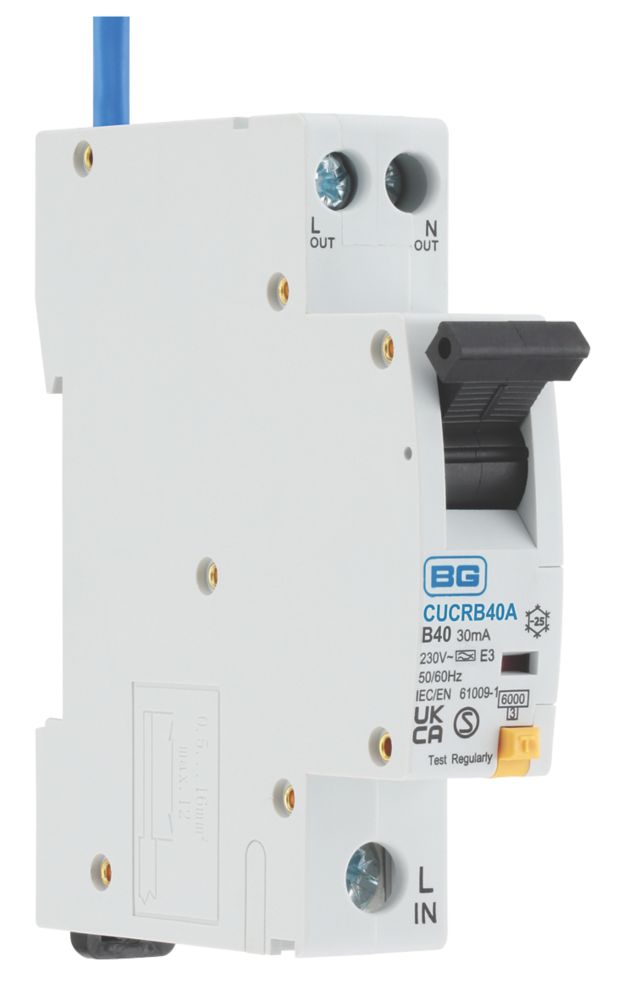 British General Fortress 40A 30mA Type A SP & N B Curve Compact RCBO - Screwfix