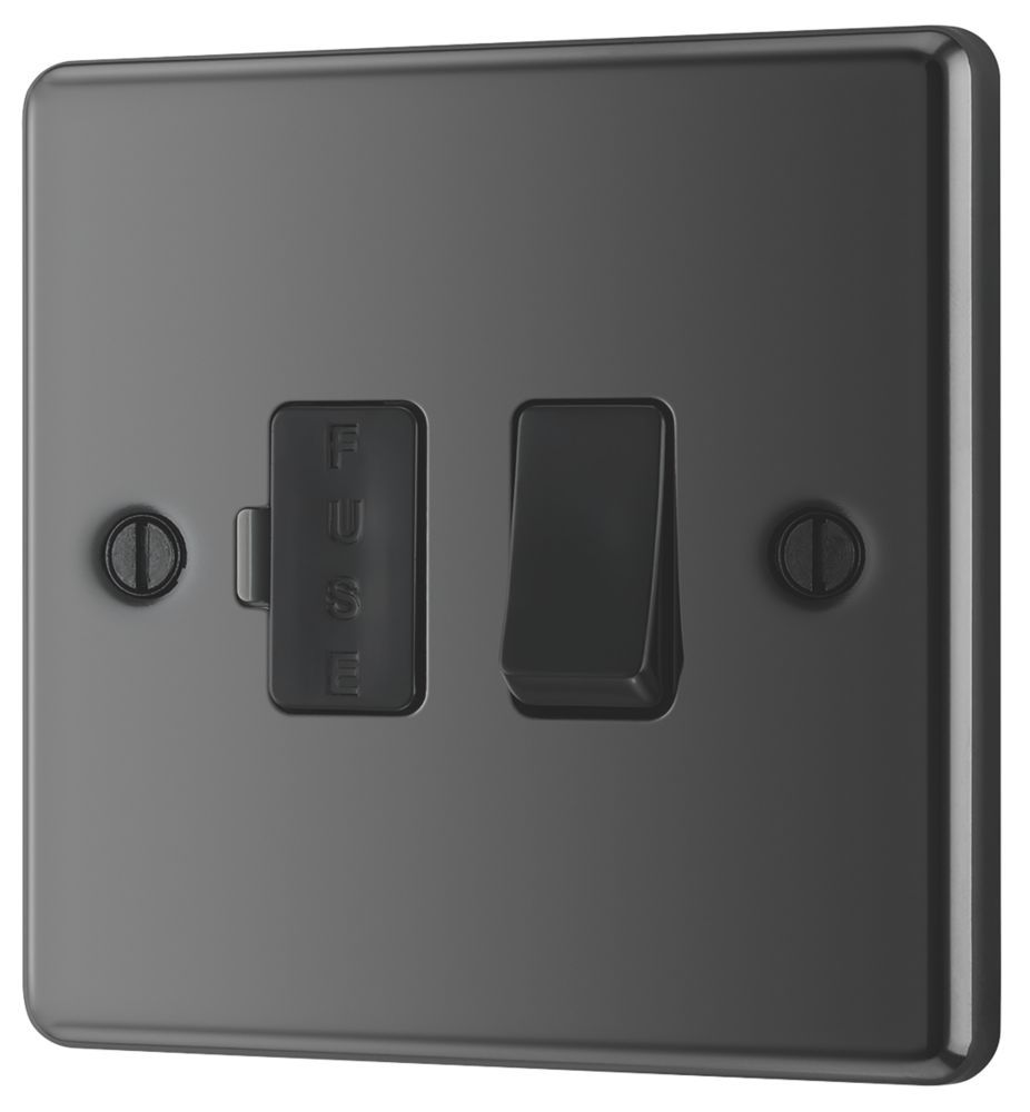 LAP 13A Switched Fused Spur Black Nickel with Black Inserts - Screwfix