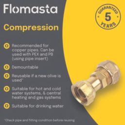 Flomasta Brass Compression Straight Tap Connector 15mm x 1/2" - Screwfix