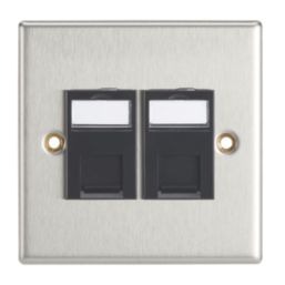 Contactum iConic 2-Gang Double RJ45 Ethernet Socket Brushed Steel with ...