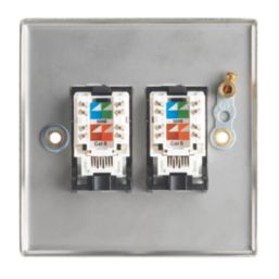 Contactum iConic 2-Gang Double RJ45 Ethernet Socket Brushed Steel with ...