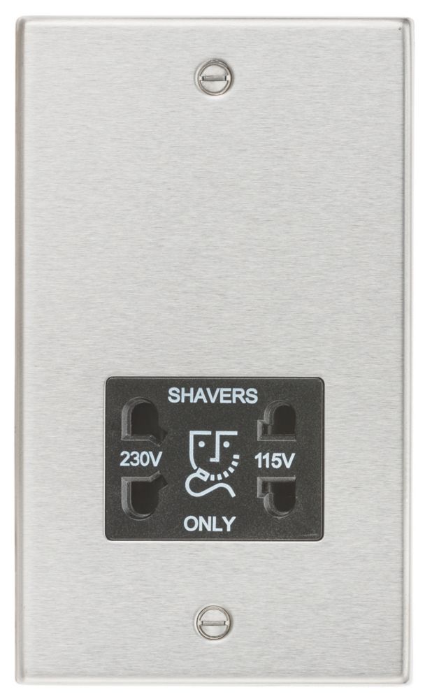 Knightsbridge 2-Gang Dual Voltage Shaver Socket 115 V / 230V Brushed ...