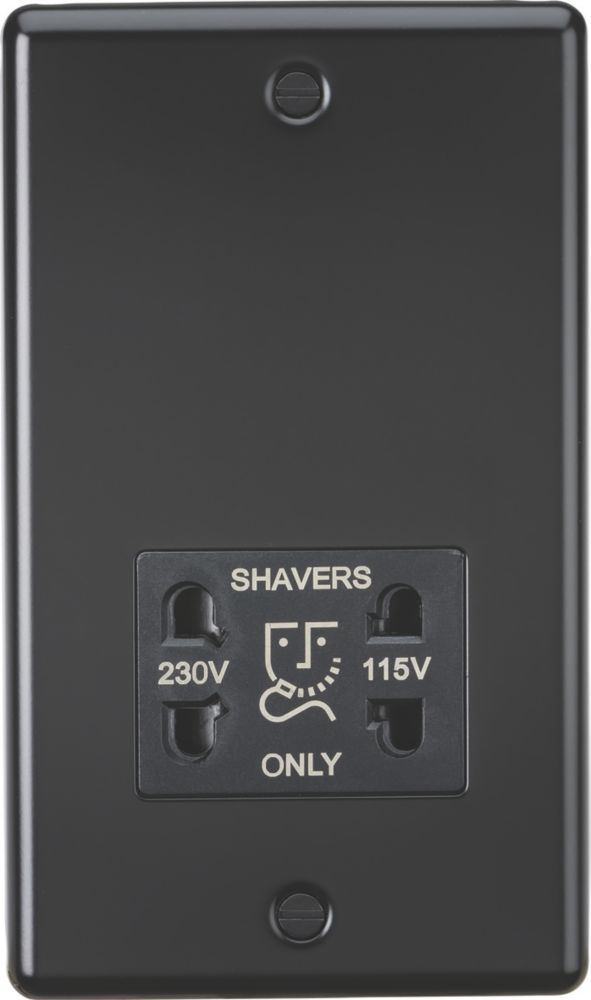 Knightsbridge 2-Gang Dual Voltage Shaver Socket 115 V / 230V Matt Black ...
