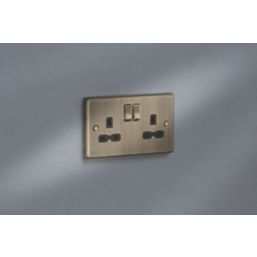 Knightsbridge 13A 2-Gang DP Switched Double Socket Antique Brass with ...