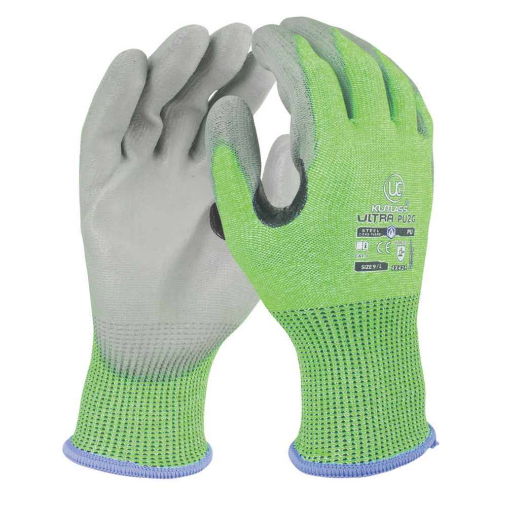 UCI Kutlass Ultra-PU2G Colour-Coded Cut Resistant Gloves Green/Grey ...