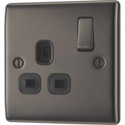 British General Nexus Metal 13A 1-Gang DP Switched Plug Socket Black ...